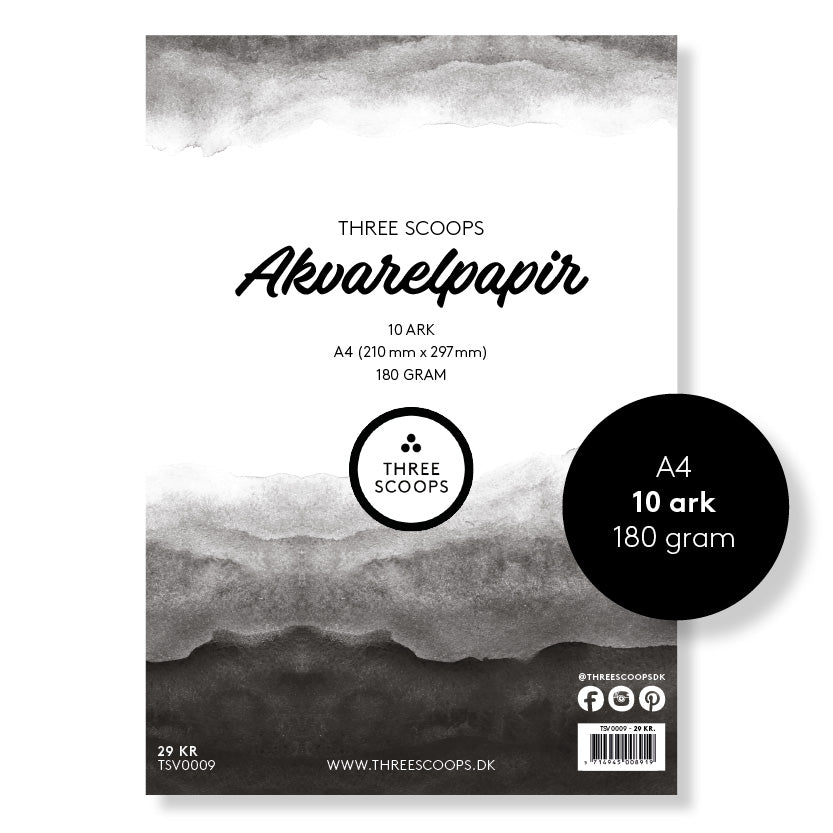 Akvarelpapir A4 - 180g - ( 10 ark) – Three Scoops Design